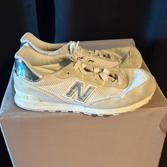 New Balance | Shoes | New Balance Cream Sneakers With Iridescent Accent ...